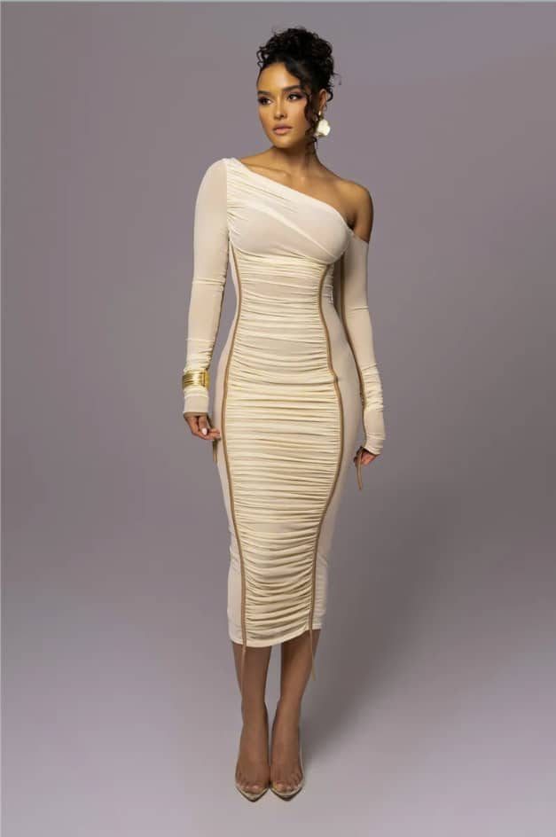 One Shoulder Ruched Bodycon Midi Dress (20068) – Zillion