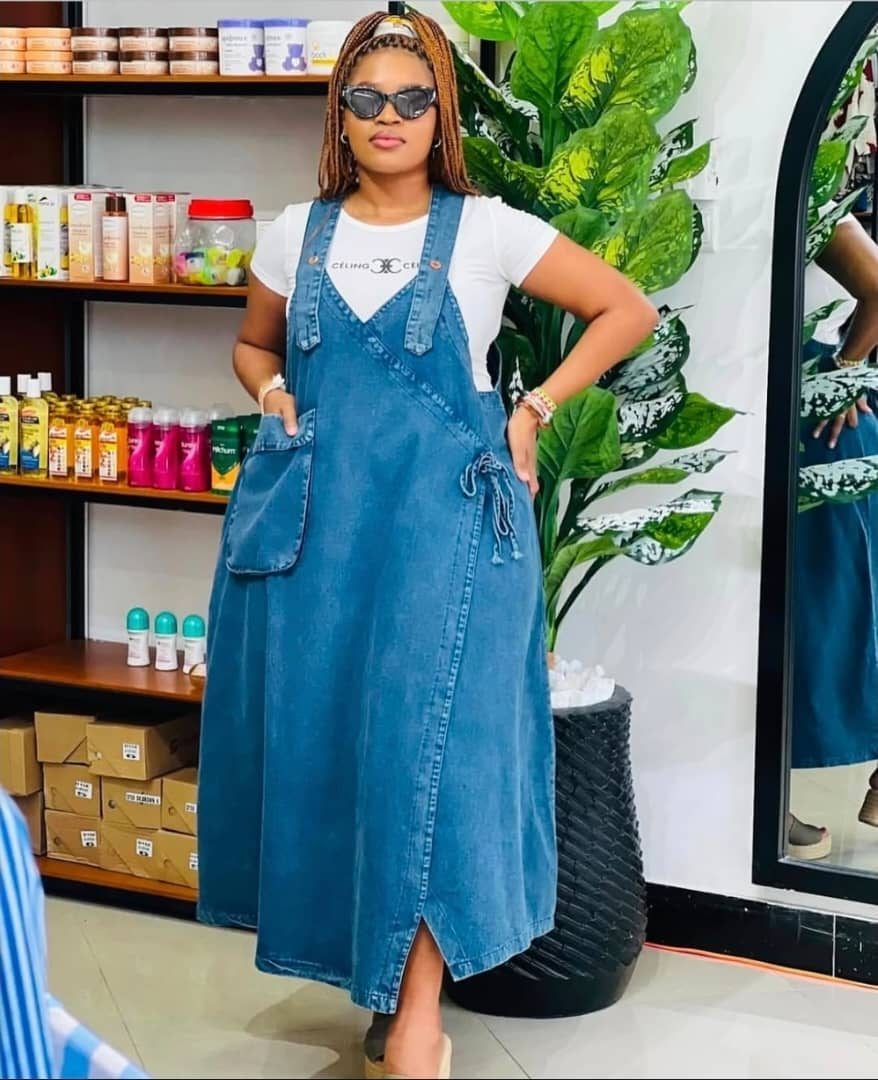 Plus Size Loose-Fit Denim Overalls Dress(3566) – Zillion